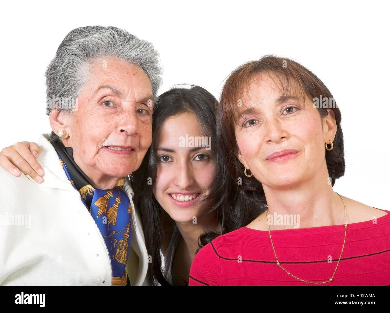 three generation family over white Stock Photo - Alamy