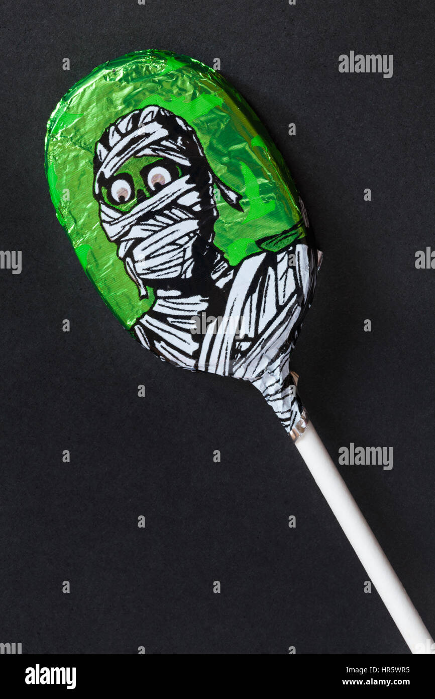 Halloween chocolate lolly foil wrapped with scary bandaged mummy design ...