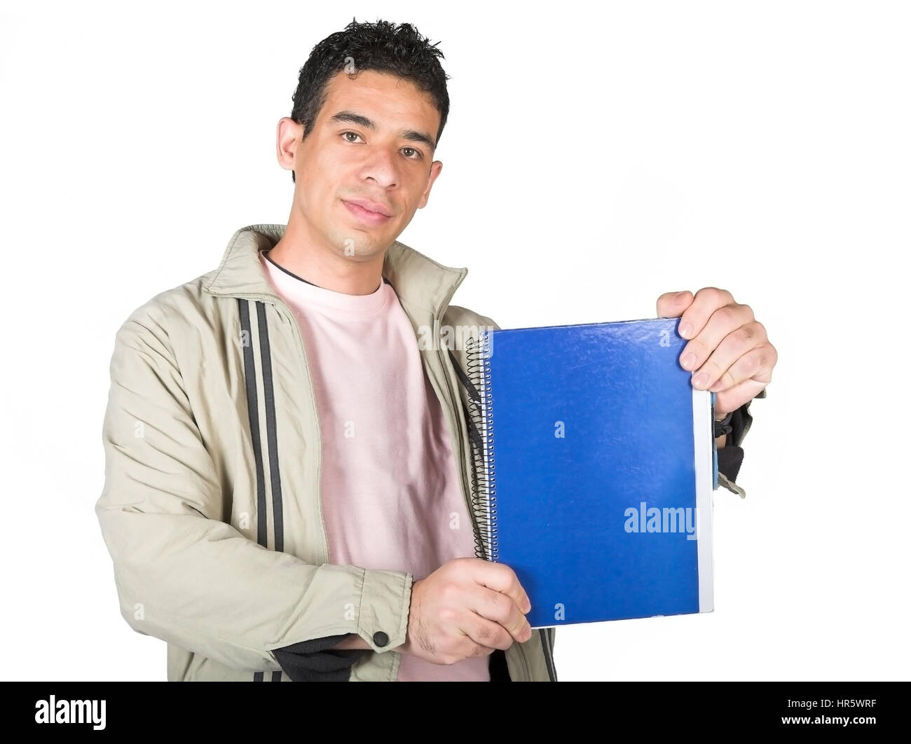 casual student displaying notebook over a pure white background Stock ...