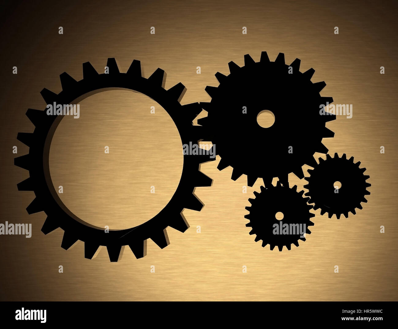 cogwheels over a gold metal texture made in 3d with high quality detail ...