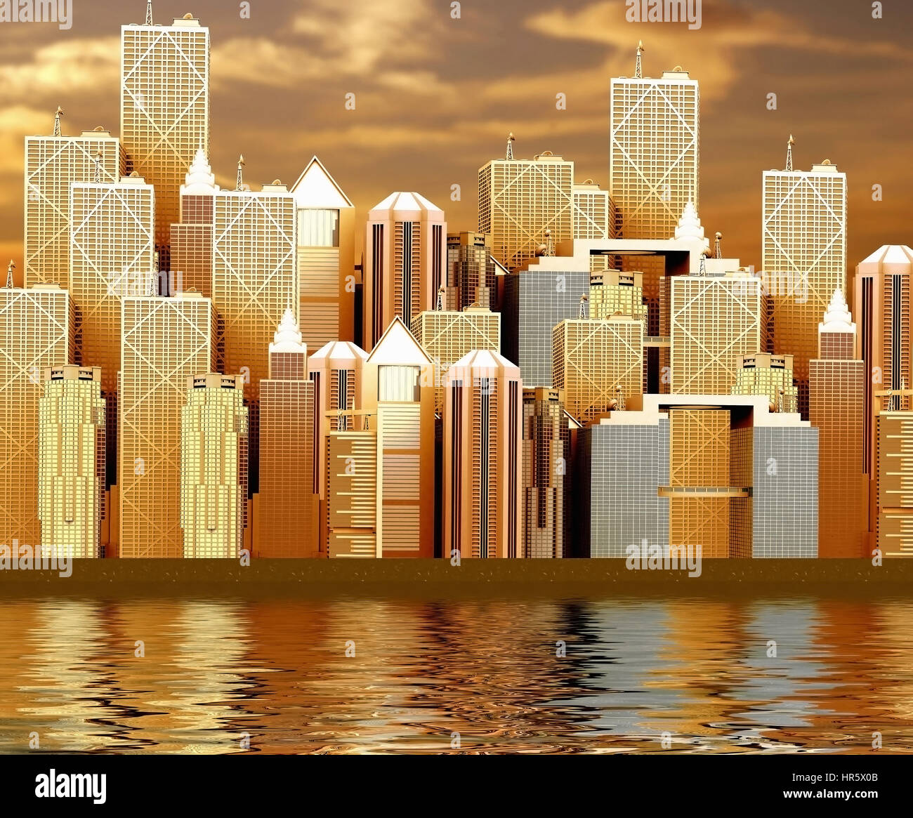 corporate buildings at sunset time made in 3d Stock Photo - Alamy