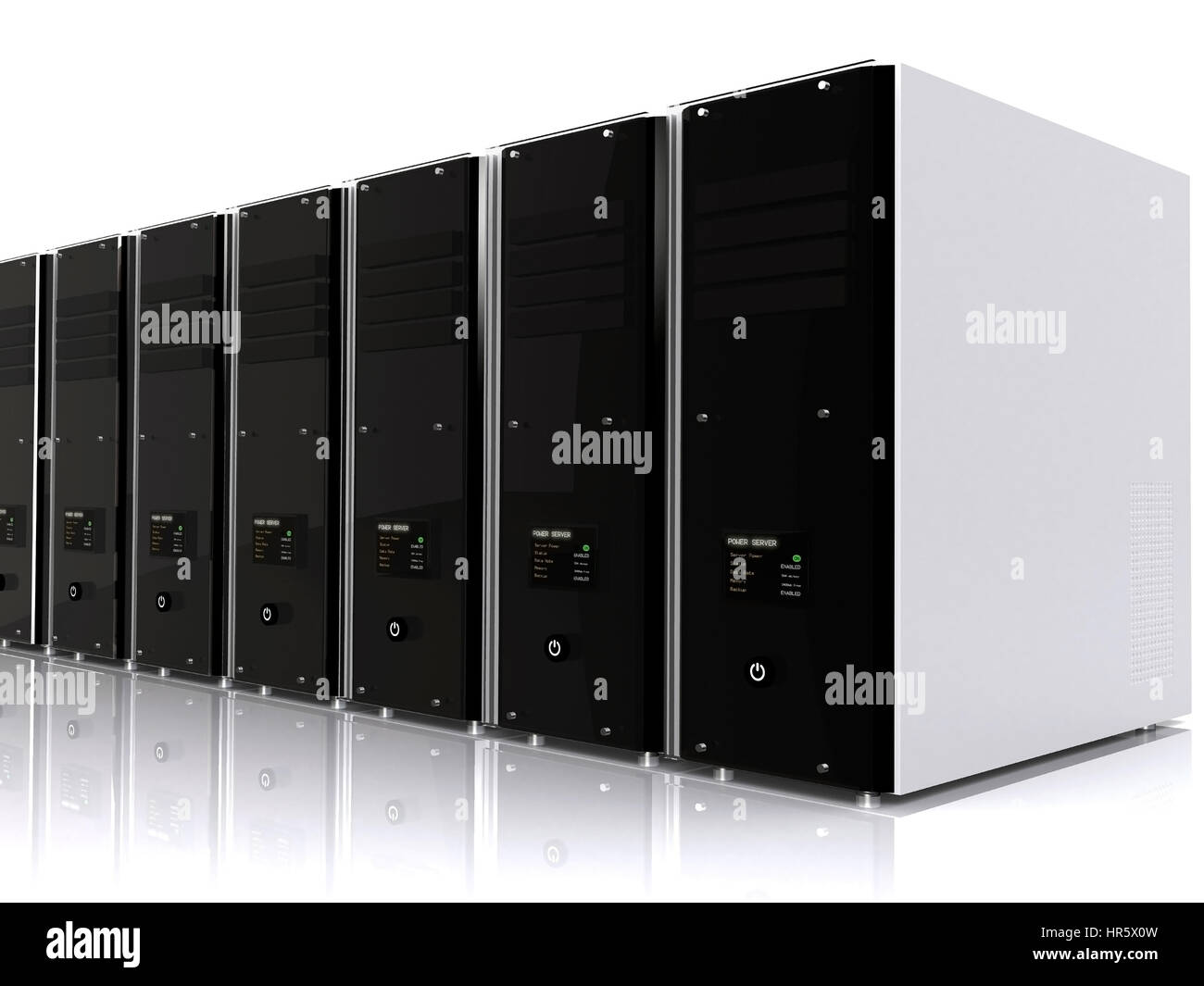 3d computer servers over a white background with a reflection on the ...