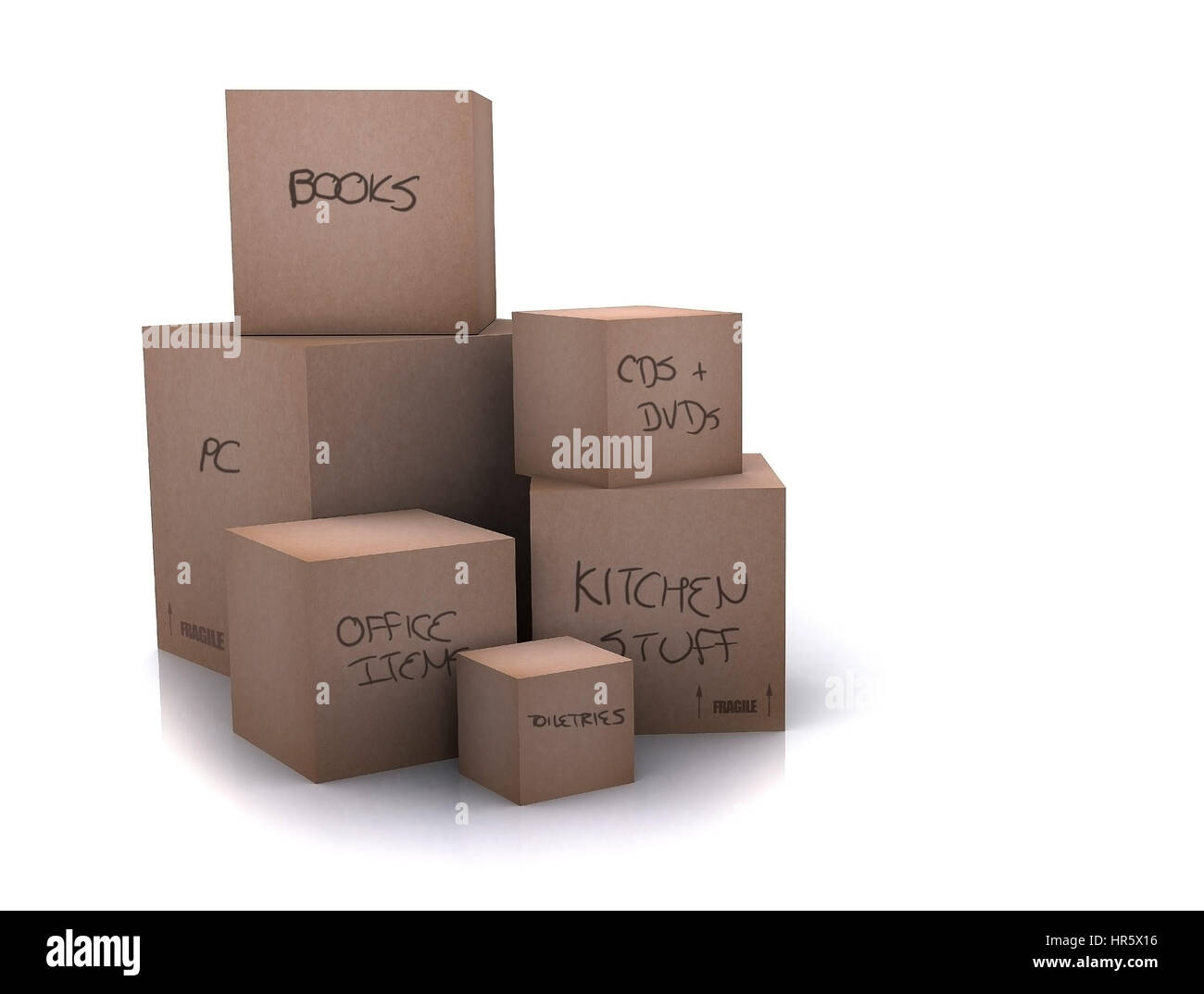 cardboard boxes - moving homes - over a white background - writing on ...