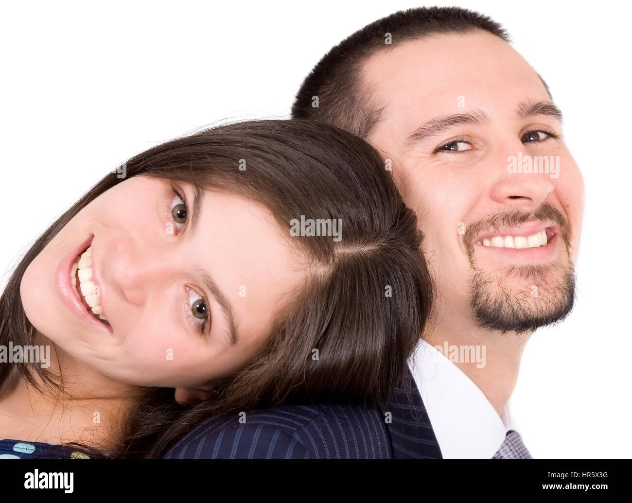Business couple looking happy - isolated over a white background Stock ...