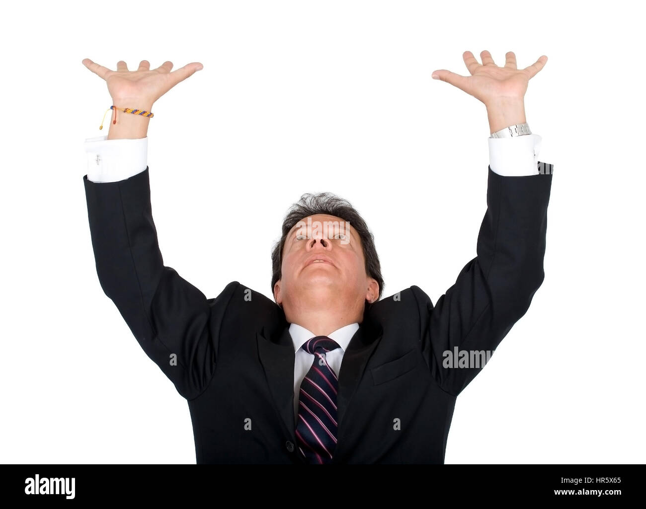 business man pushing something up over a white background Stock Photo ...