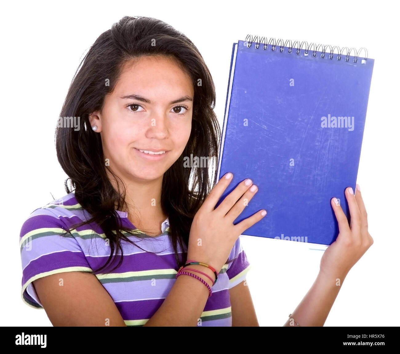 female student carrying notebooks over a white background Stock Photo ...