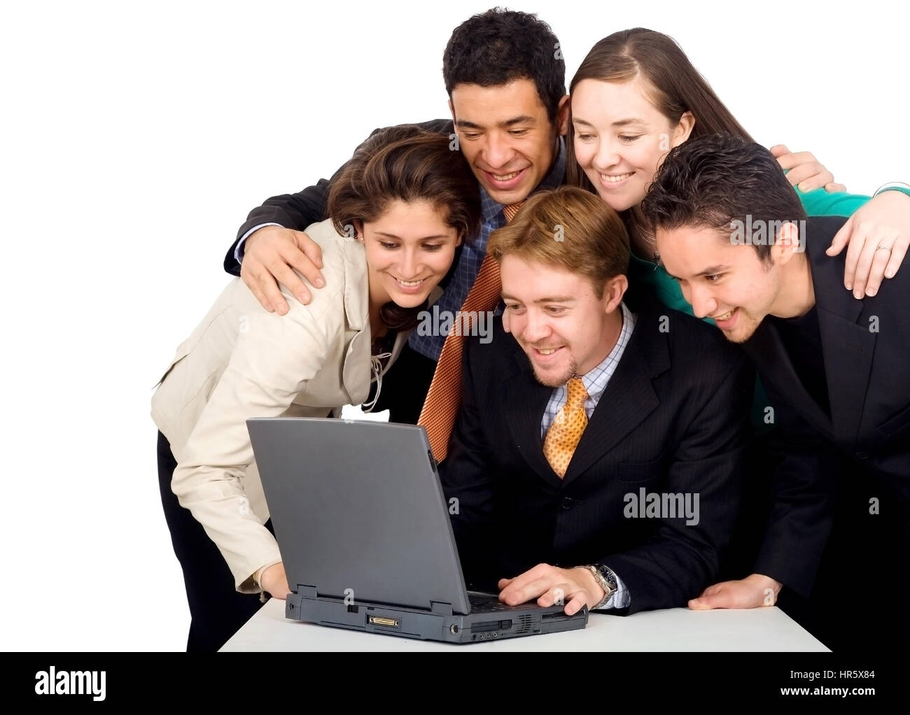 business team in an office laptop computer - meeting Stock Photo - Alamy