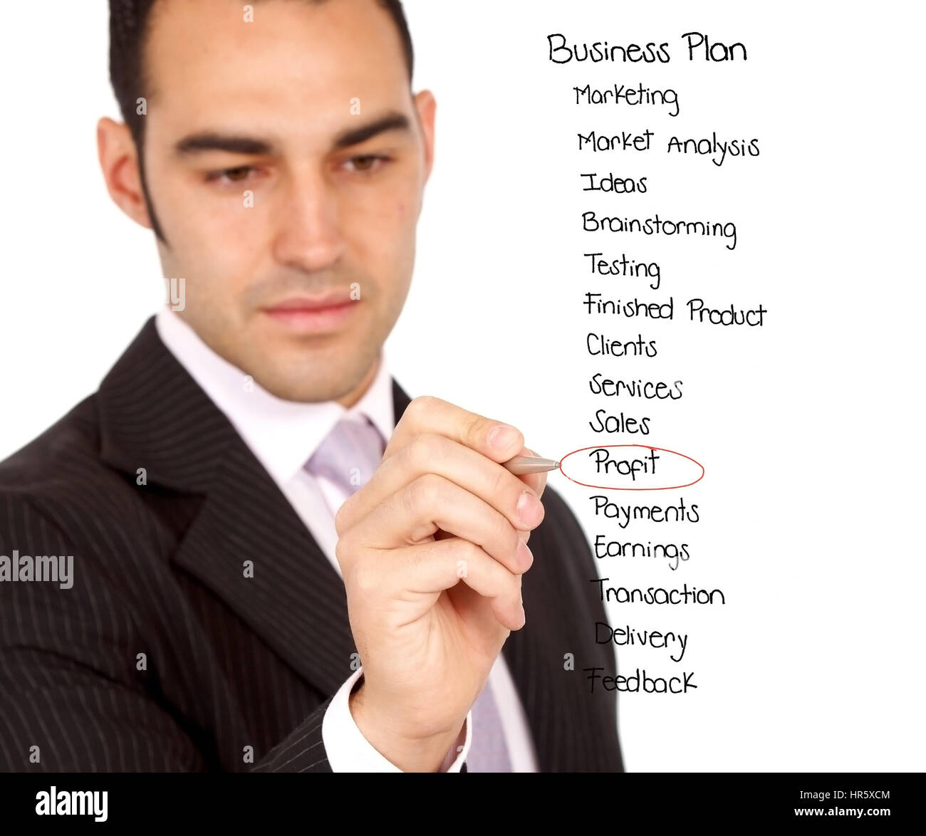 businessman drawing a business plan isolated over a white background ...