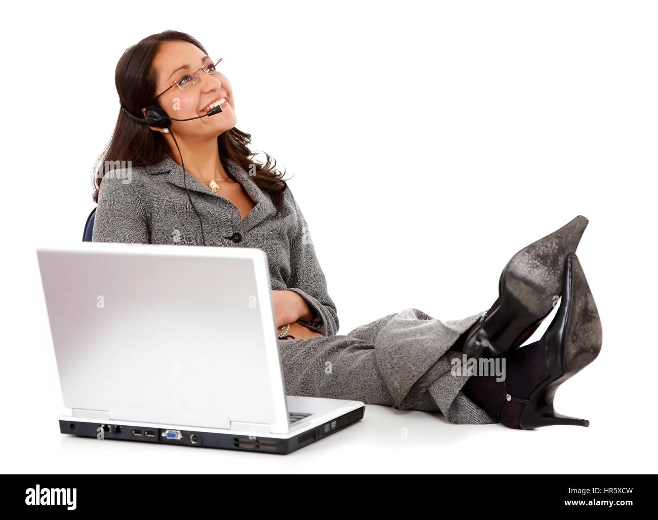 business support woman on a break isolated over a white background ...
