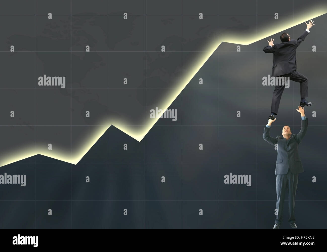 business graph with business man pushing it up Stock Photo - Alamy