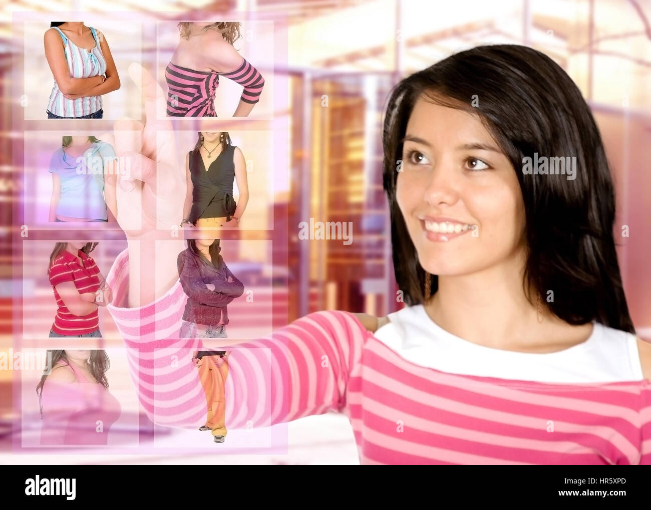 clothes shopping online - girl inside a retail clothes store choosing ...