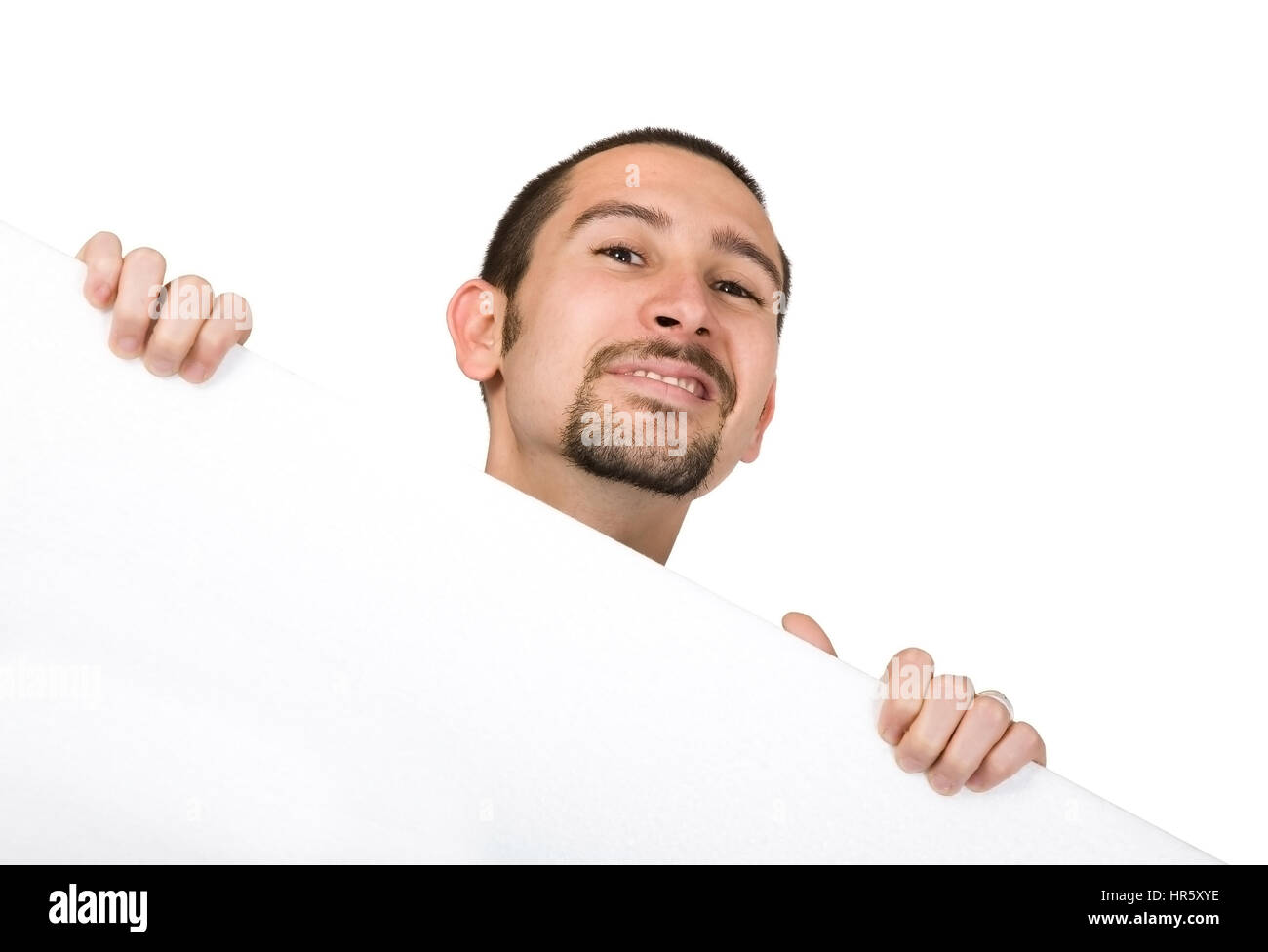 business man peeping over white banner with a funny face Stock Photo ...