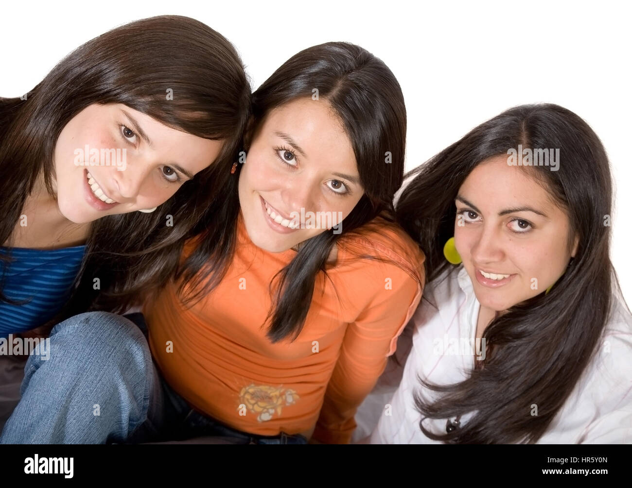 beautiful female friends over a white background Stock Photo - Alamy