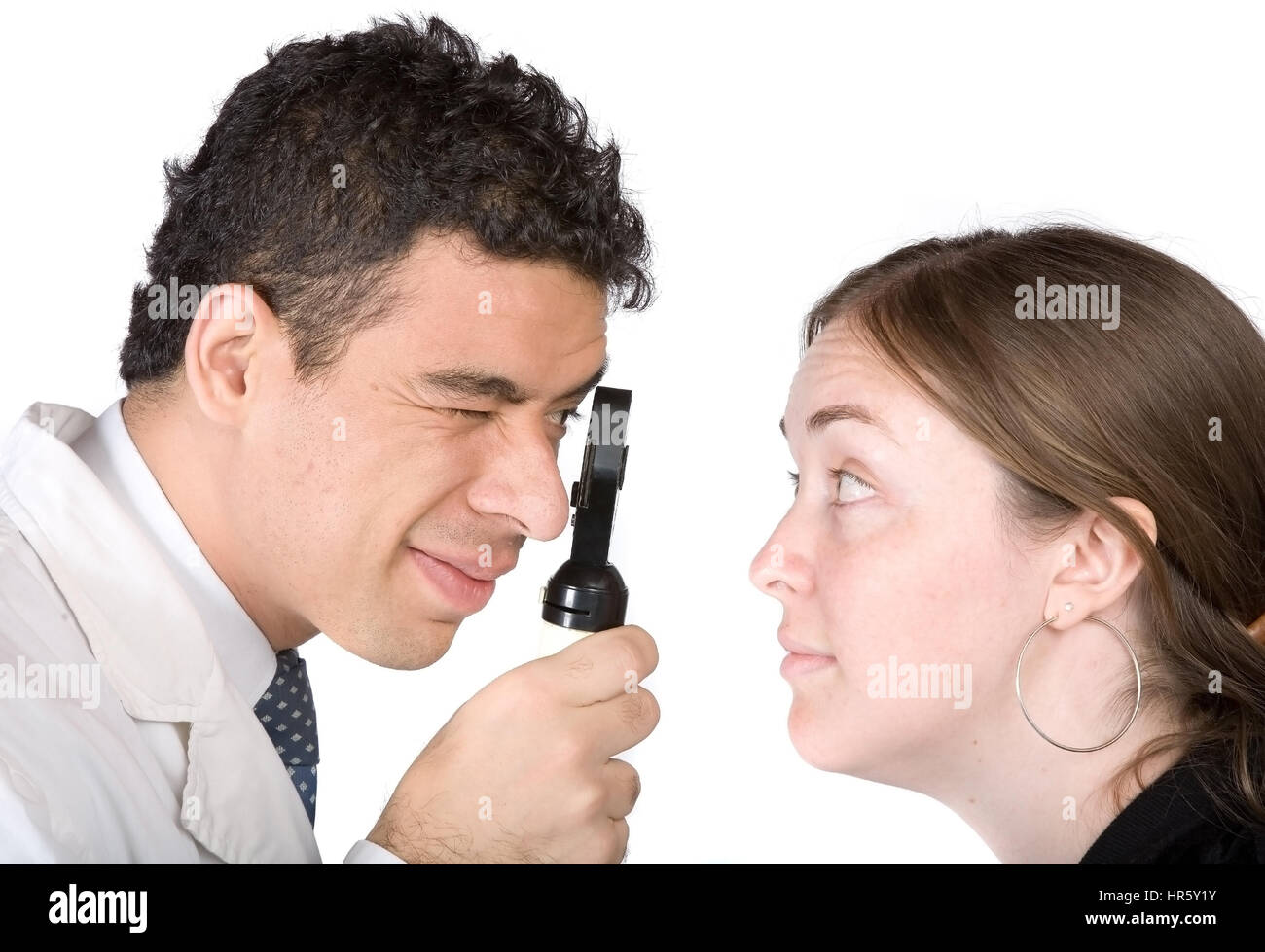 eye test - doctor and patient over a white background Stock Photo - Alamy