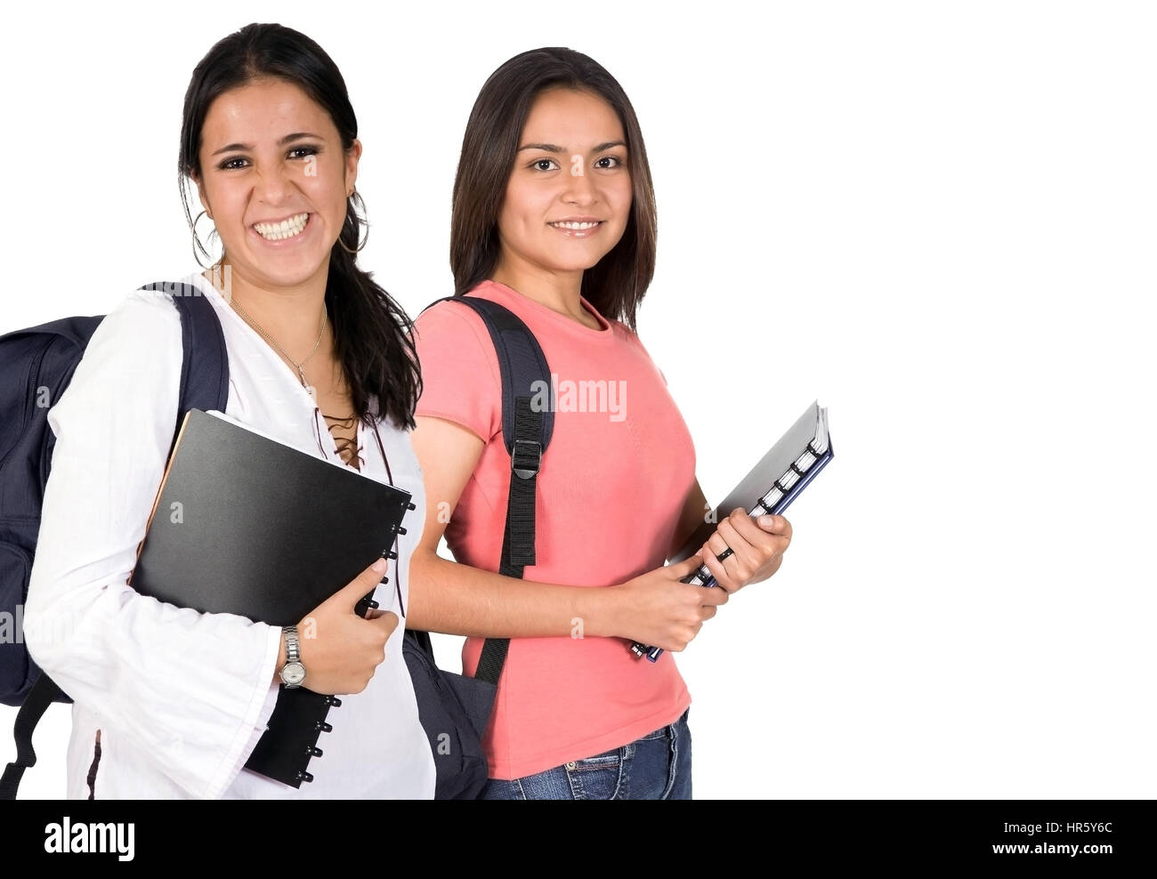 beautiful students looking very happy over white Stock Photo - Alamy