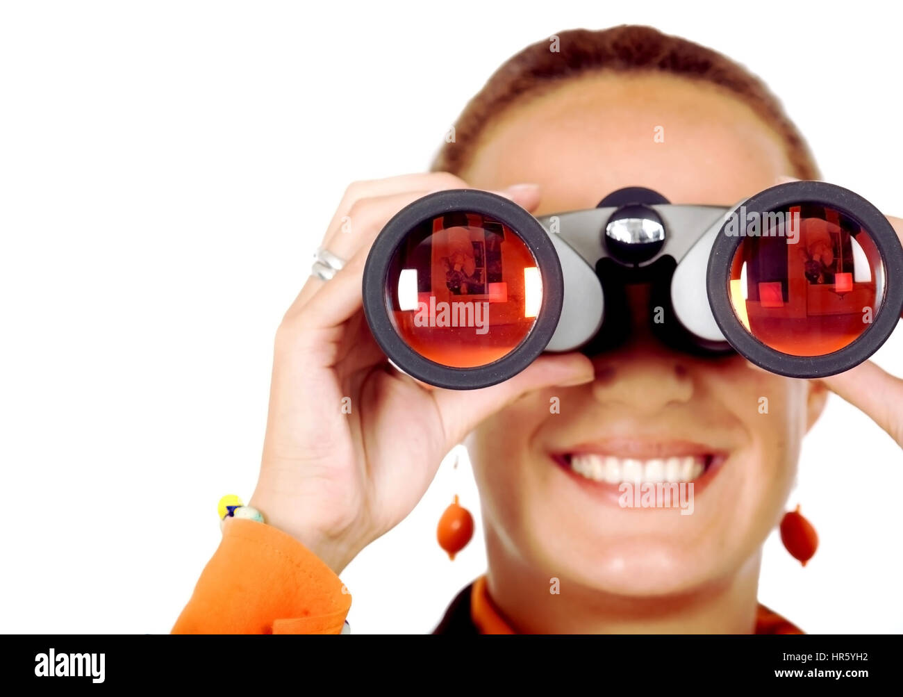 business woman searching for a job isolated - looking through ...