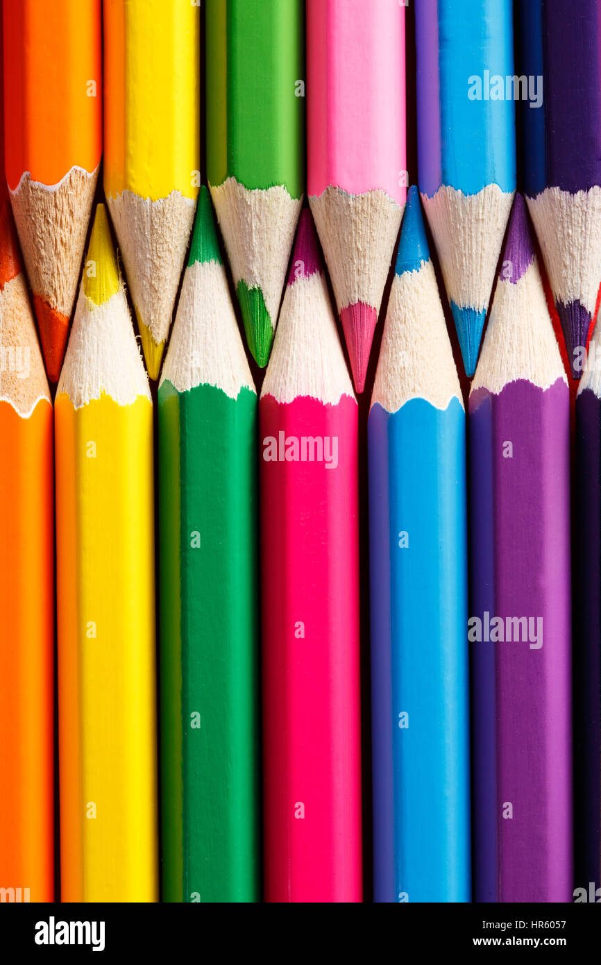 Row of the vertical Color pencils close up Stock Photo - Alamy