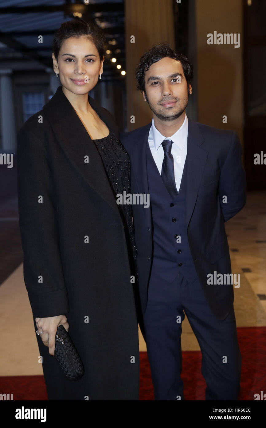 British Indian actor Kunal Nayyar, (right) and his wife Indian model ...