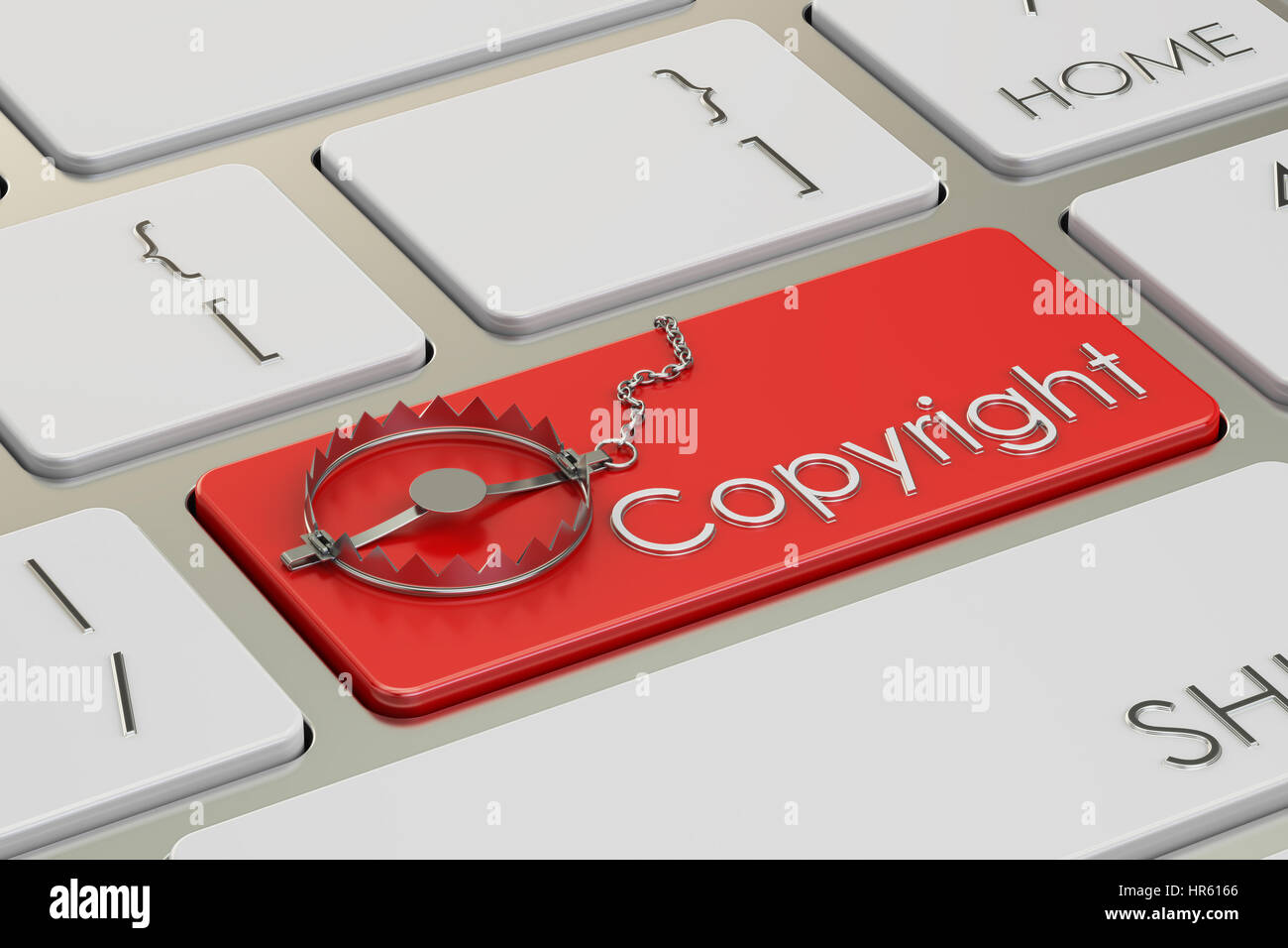 copyright concept with trap, on the computer keyboard 3D rendering ...