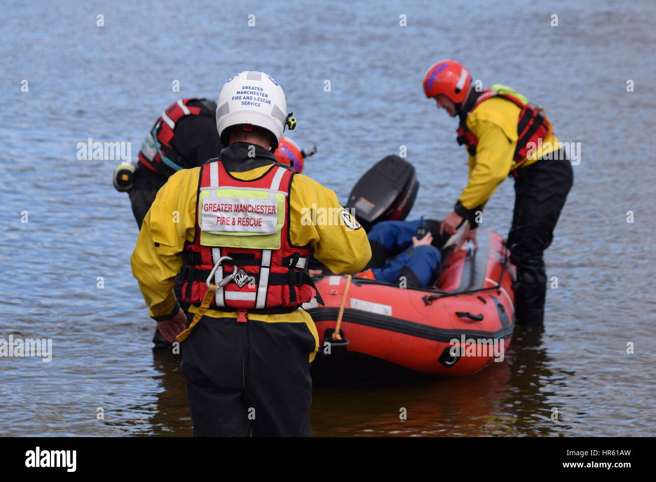 Greater Manchester fire and rescue service launch boat Stock Photo - Alamy