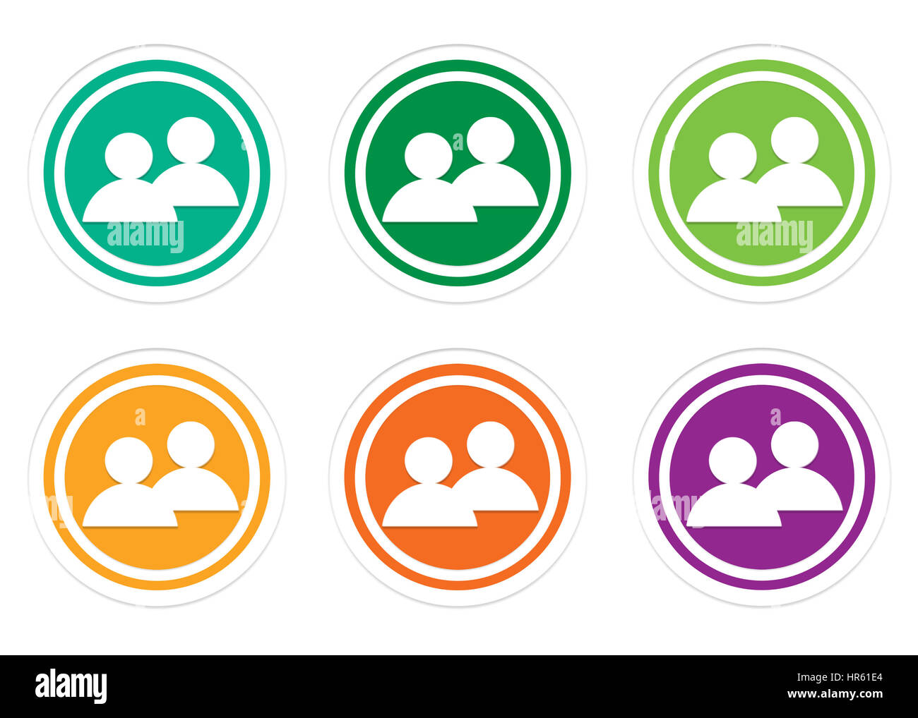 Set of rounded colorful icons with people symbol in green, yellow ...
