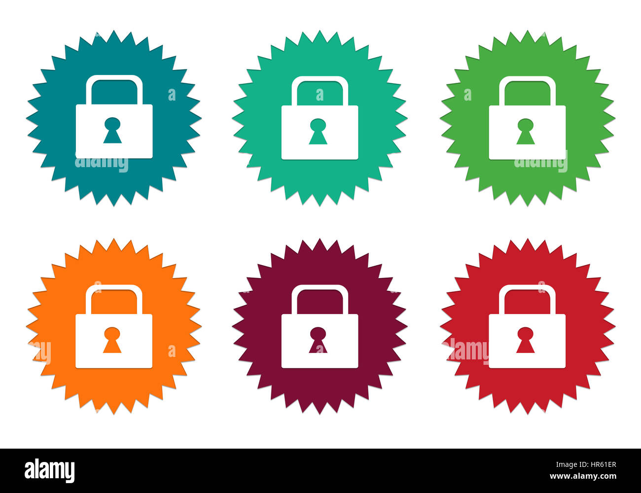Set of colorful stickers icons with lock symbol in blue, green, red and ...