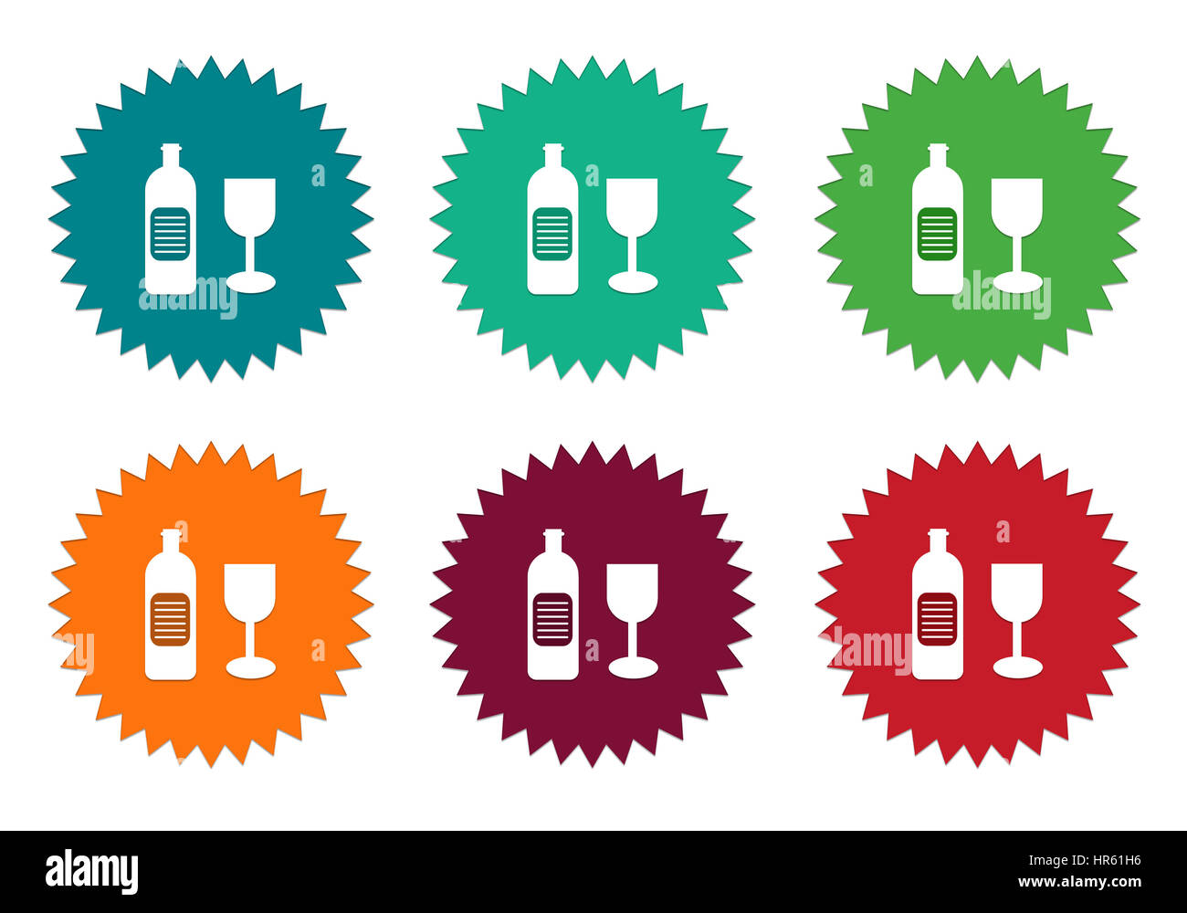 Set of colorful stickers icons with drink symbol in blue, green, red ...