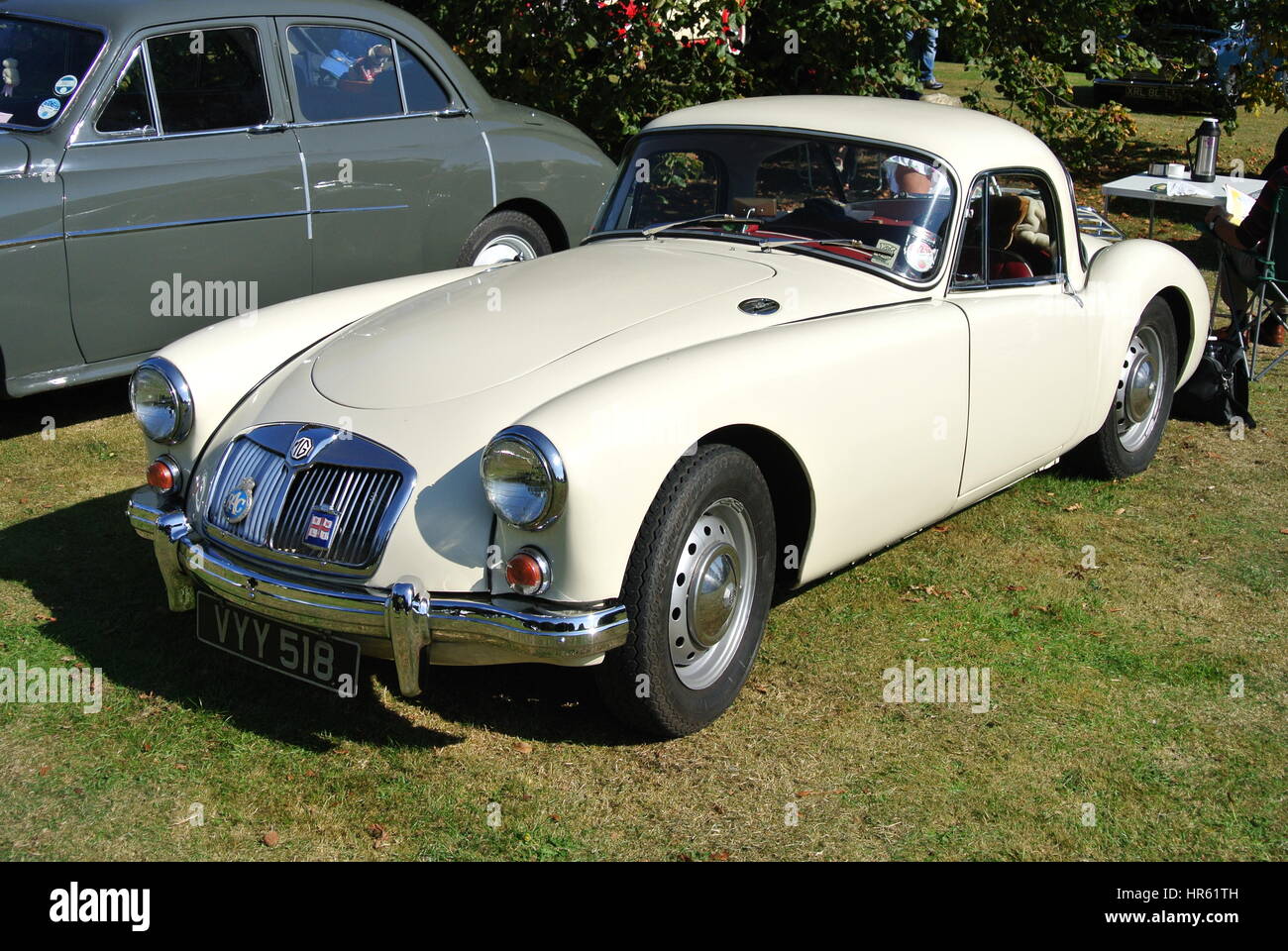 A 1959 MG MGA classic car parked up on display at Forde House, Newton ...