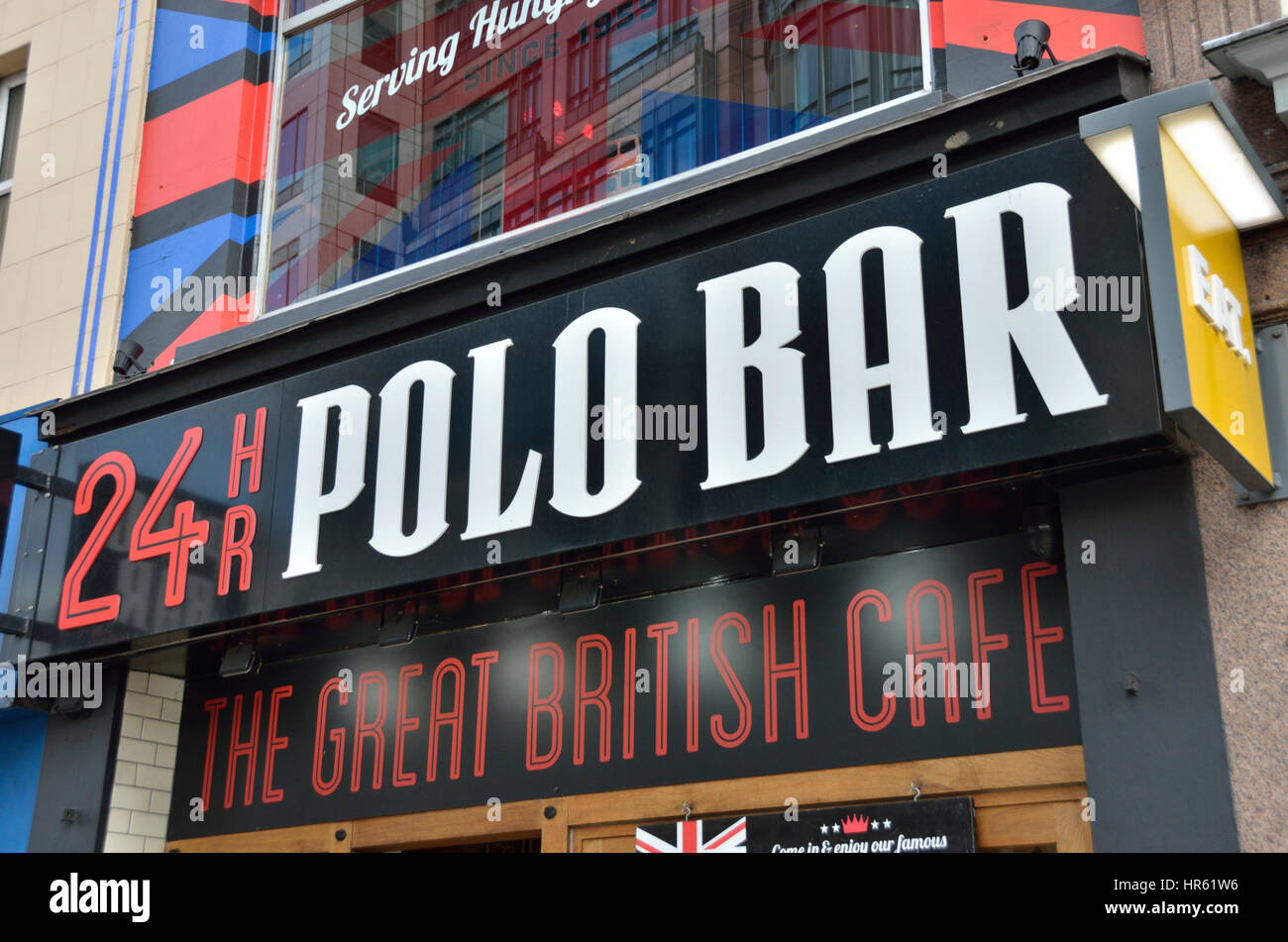 Polo Bar 24 Hour cafe in Bishopsgate, London, UK Stock Photo - Alamy
