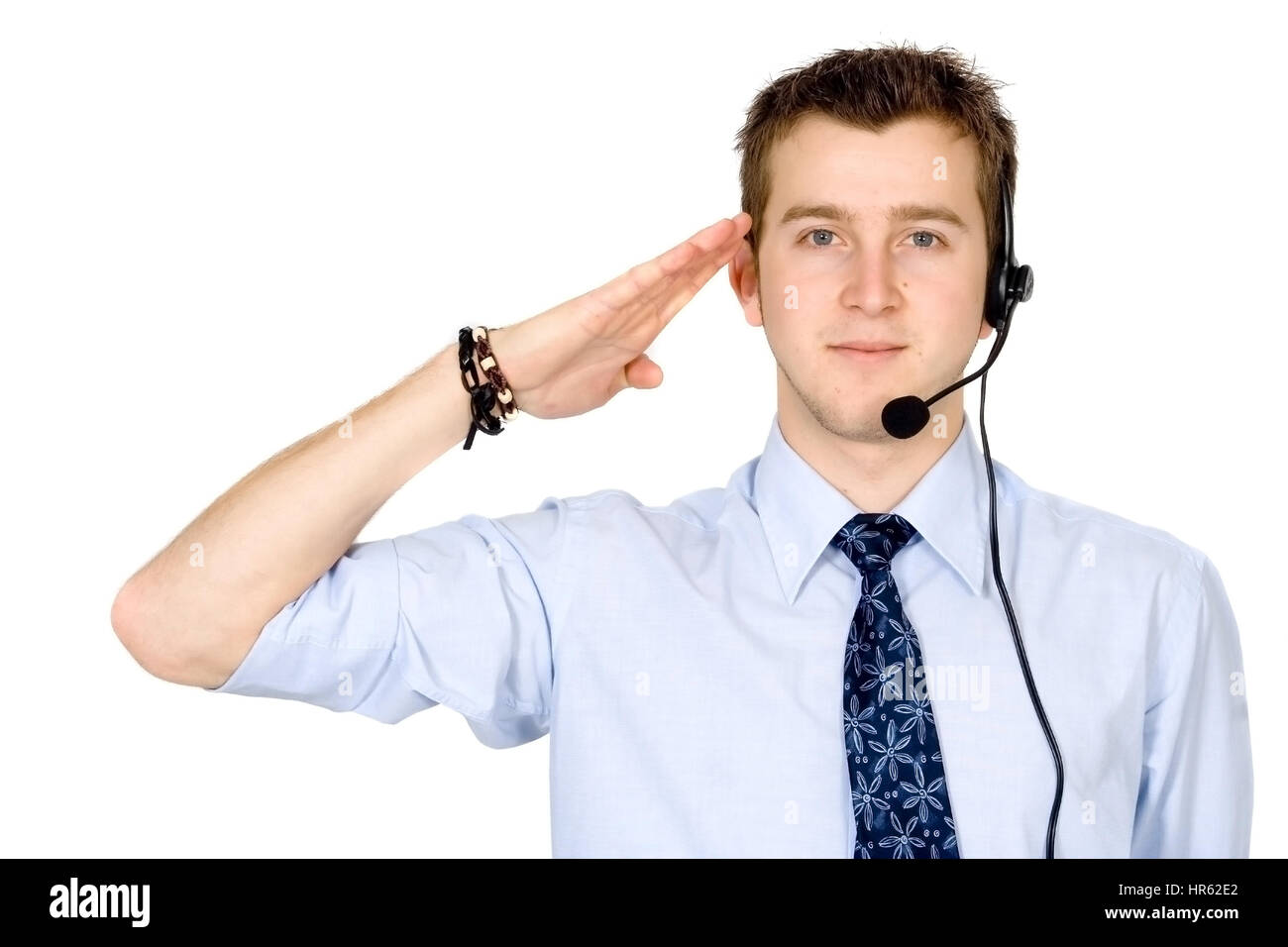 business customer service guy over white - redy to work Stock Photo - Alamy
