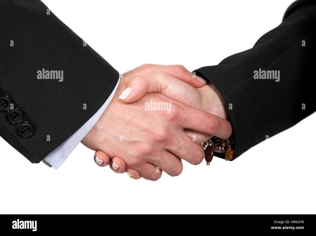 business man and woman handshake over white Stock Photo - Alamy