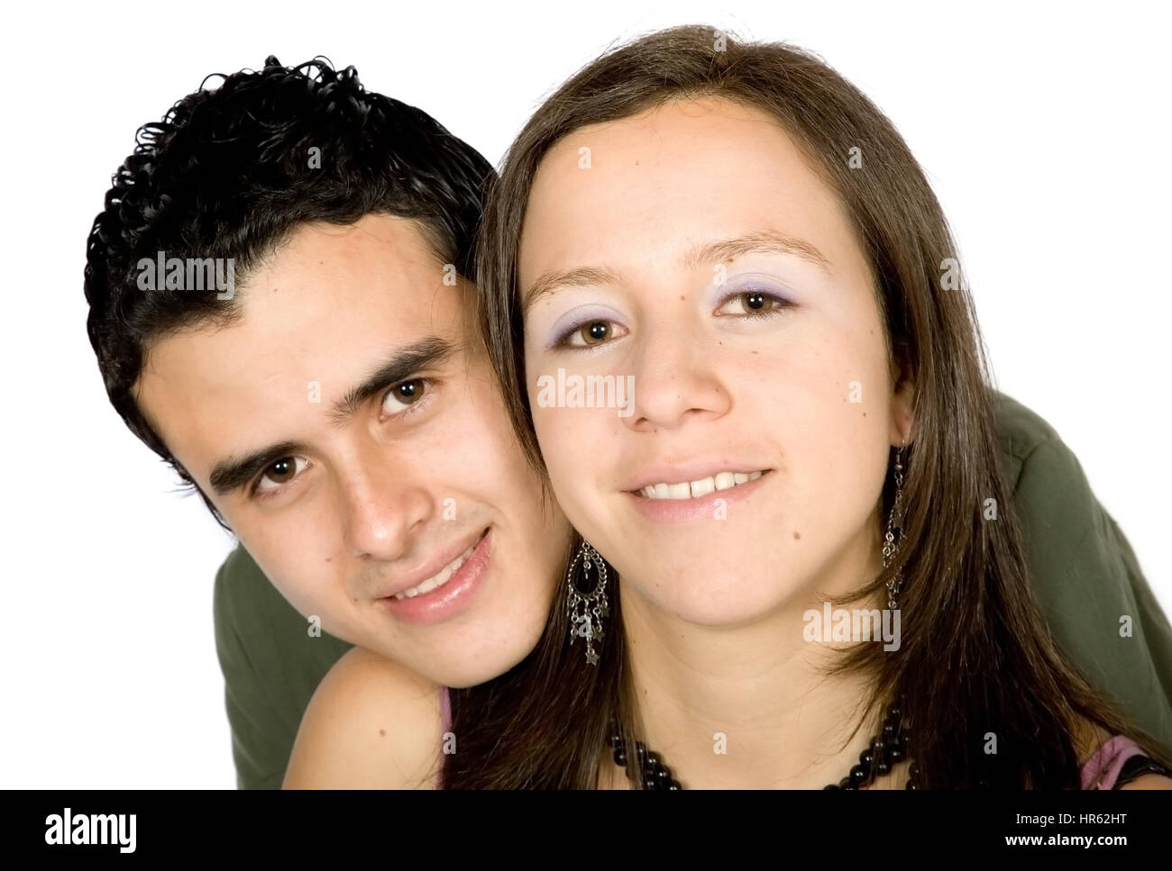 couple with faces together over a white background Stock Photo - Alamy