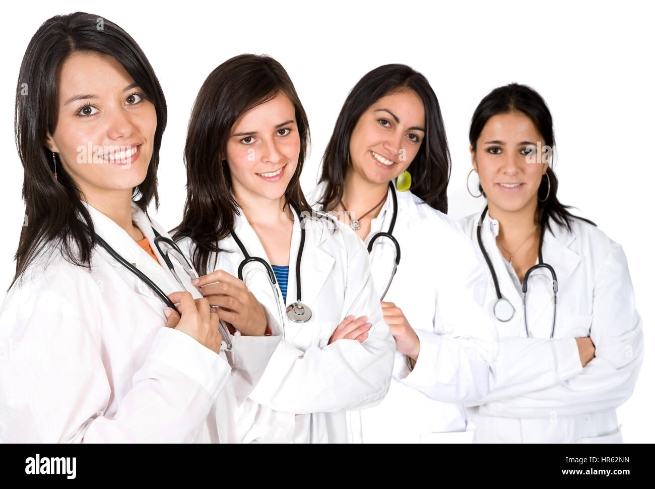 medical team with female doctors over a white background Stock Photo ...