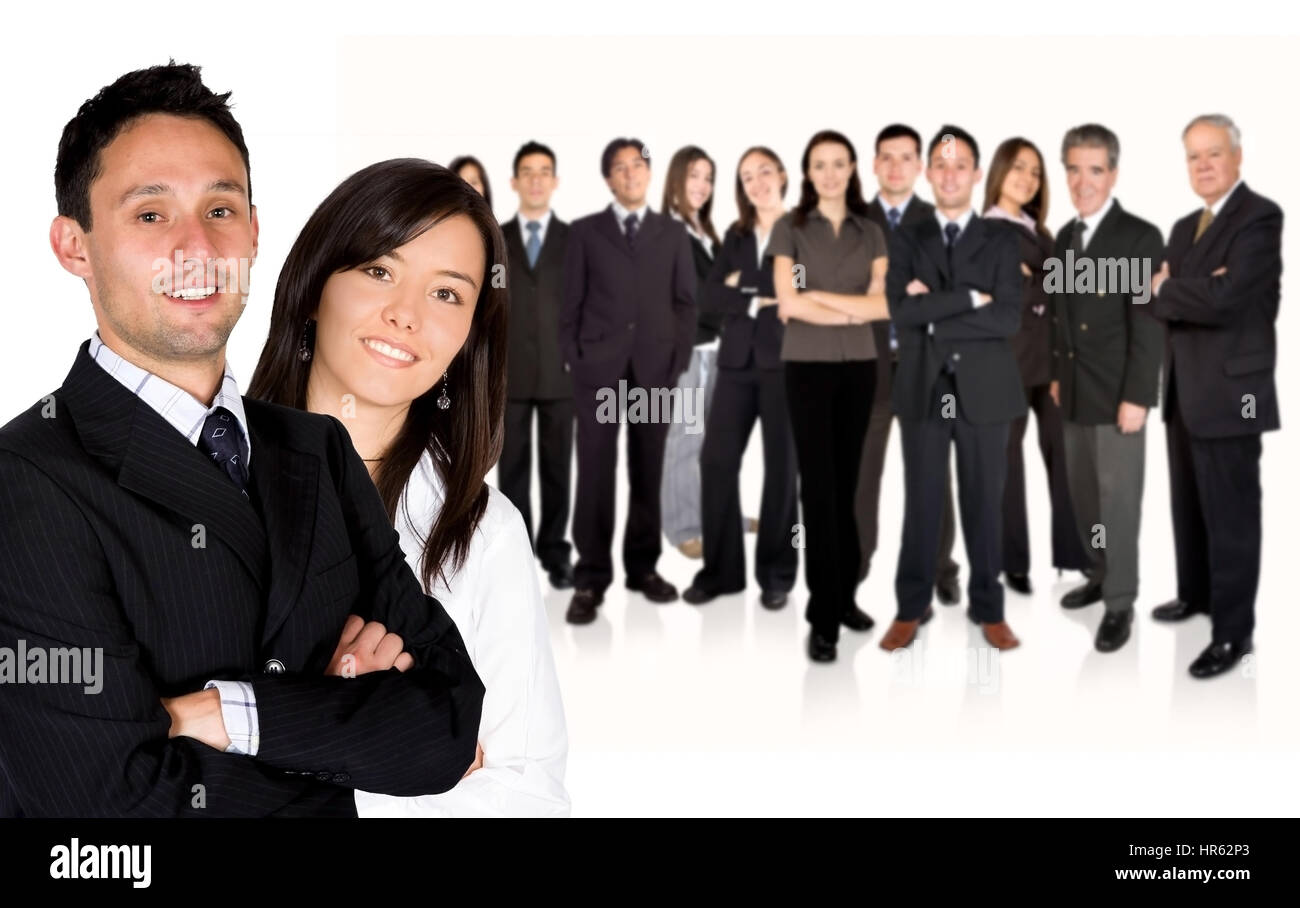 business partners leading a huge business team over a white background ...