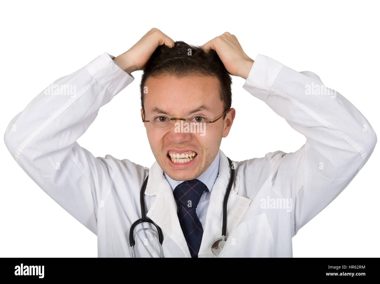 crazy male doctor over a white background Stock Photo - Alamy
