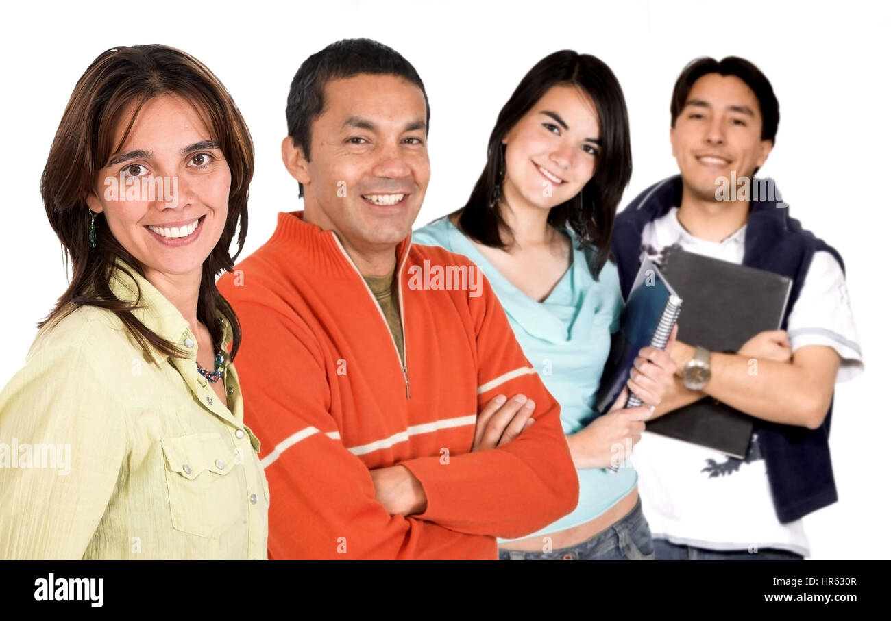 group of happy young people over a white background Stock Photo - Alamy