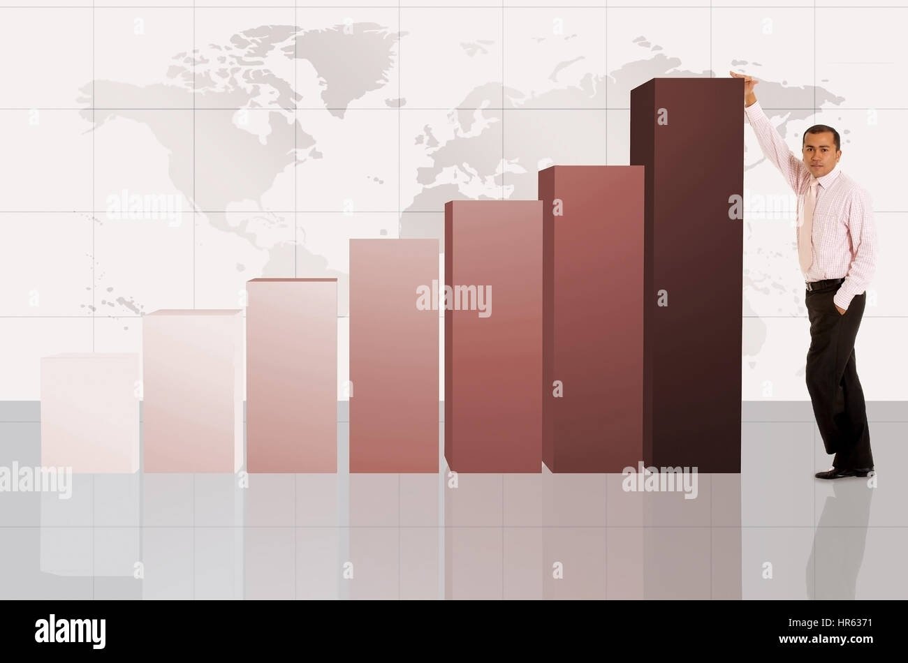 business column chart with a businessman next to it Stock Photo - Alamy