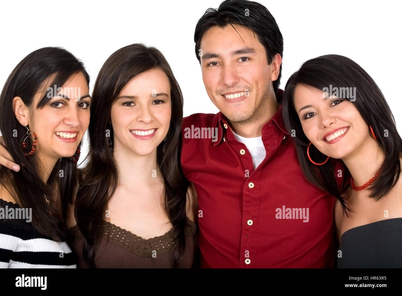 group of happy friends smiling with diverse looks isolated over a white ...