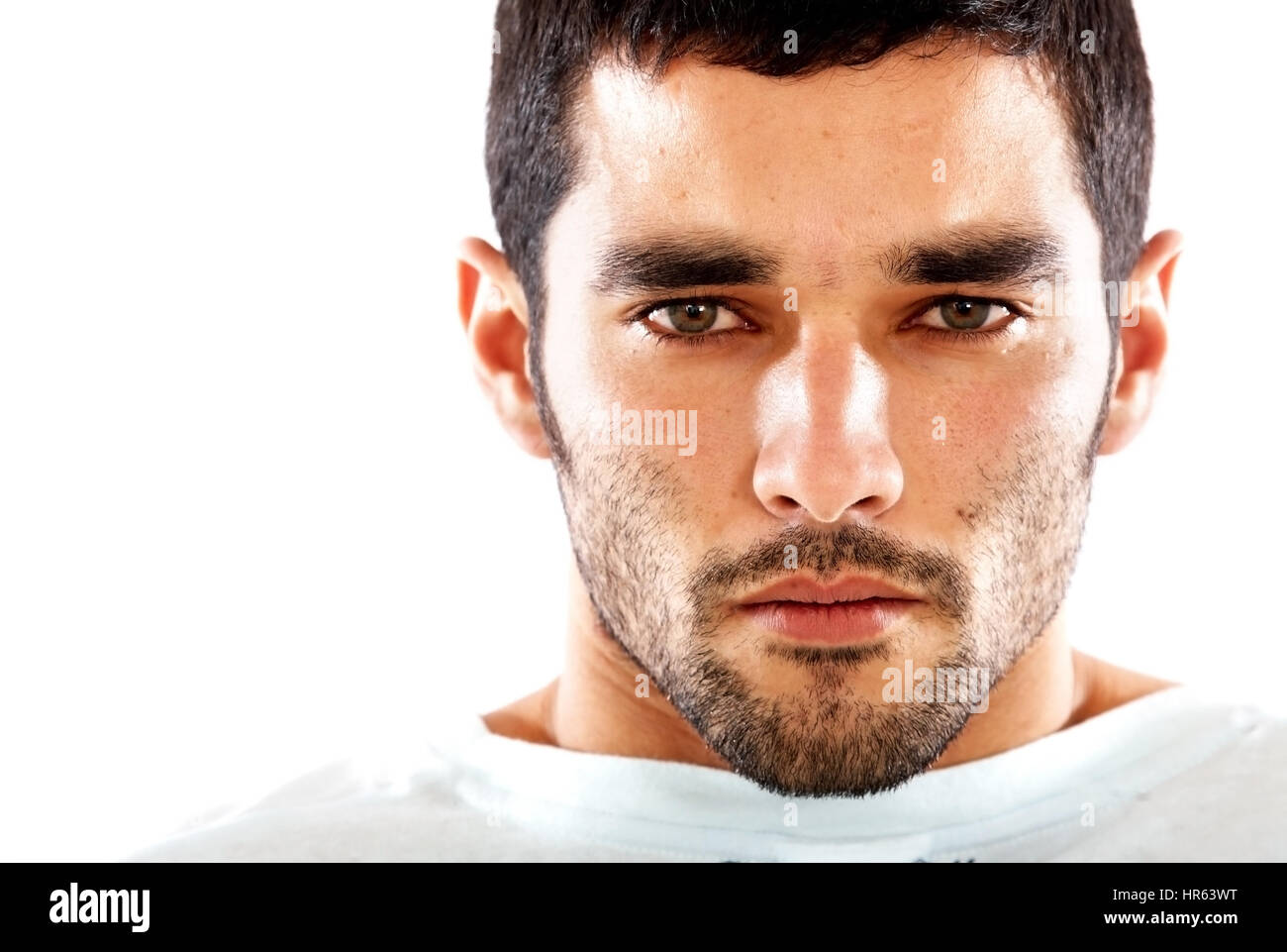 fashion male portrait with a very agressive and intense stare ...