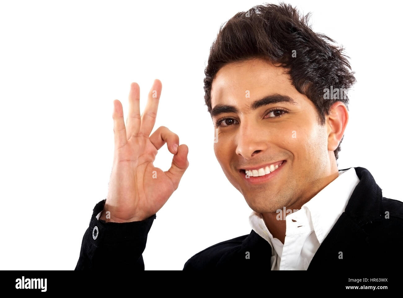 business man smiling doing the okay sign over a white background Stock ...