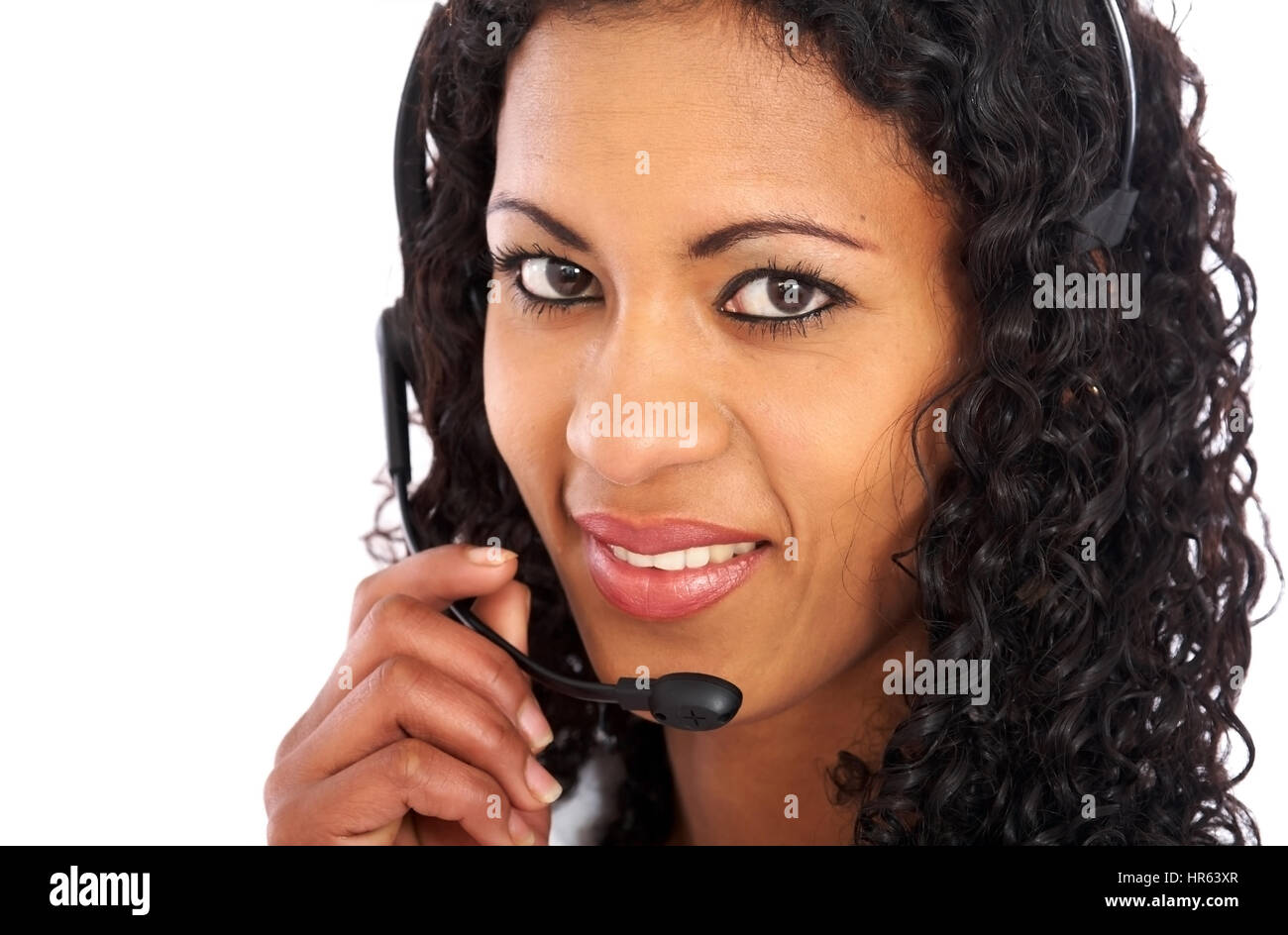 business support woman smiling isolated over a white background Stock ...