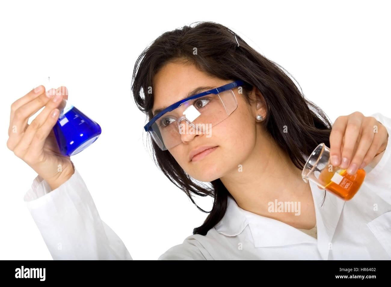 chemist woman with test tubes isolated over a white background Stock ...