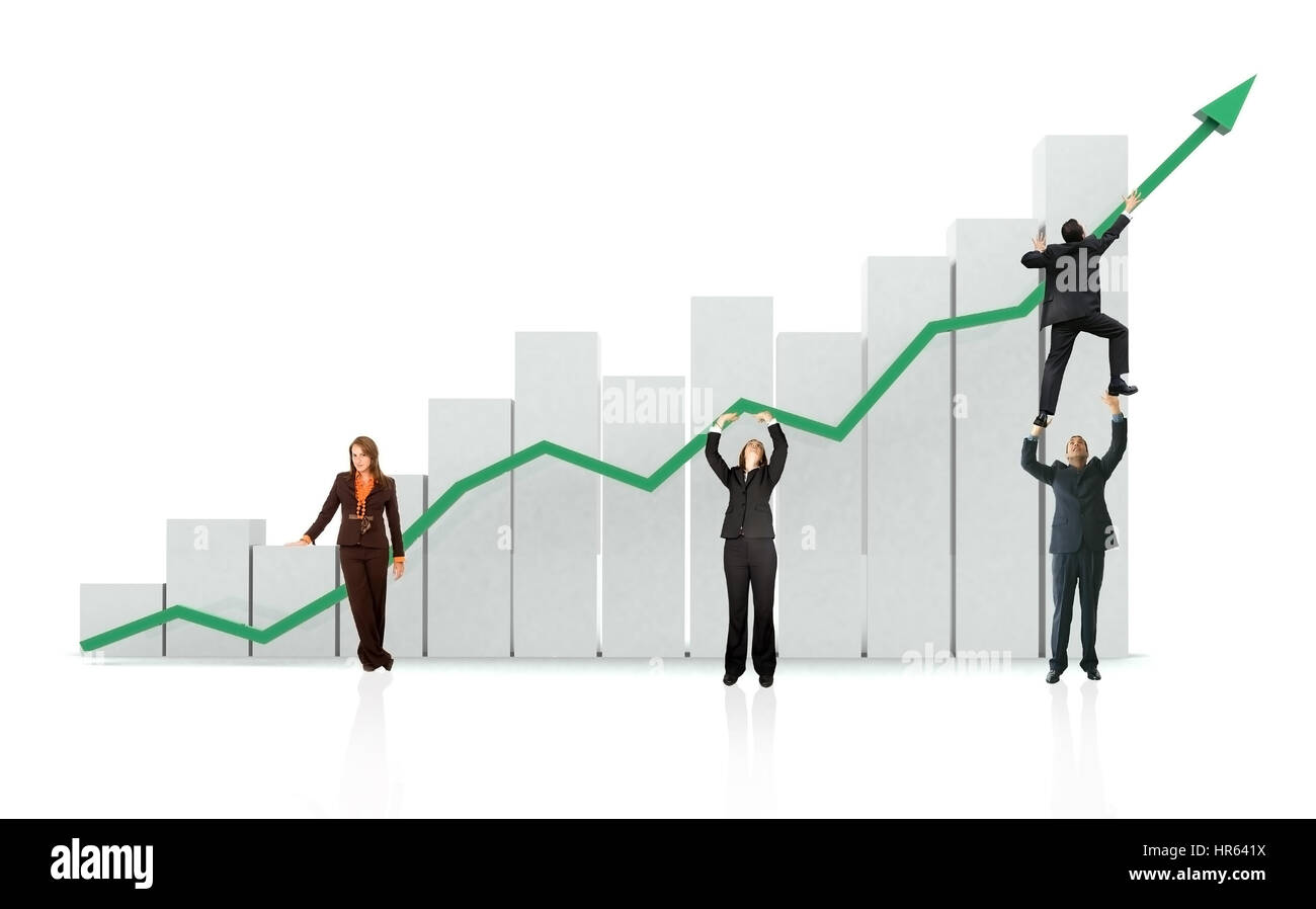 group of business people with a chart representing growth and success ...