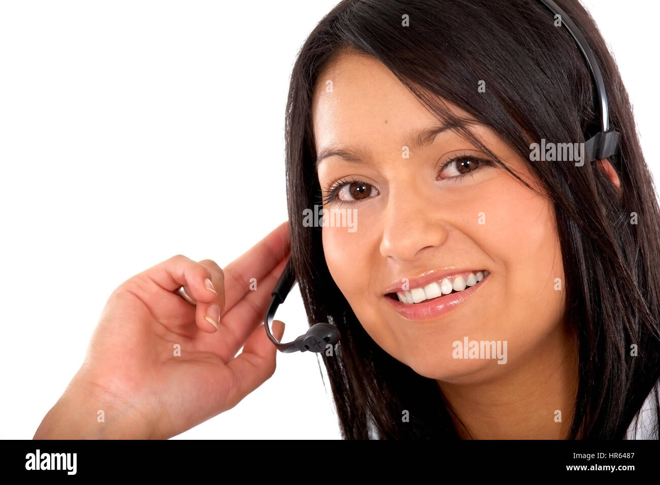 beautiful business customer service woman - smiling isolated over a ...
