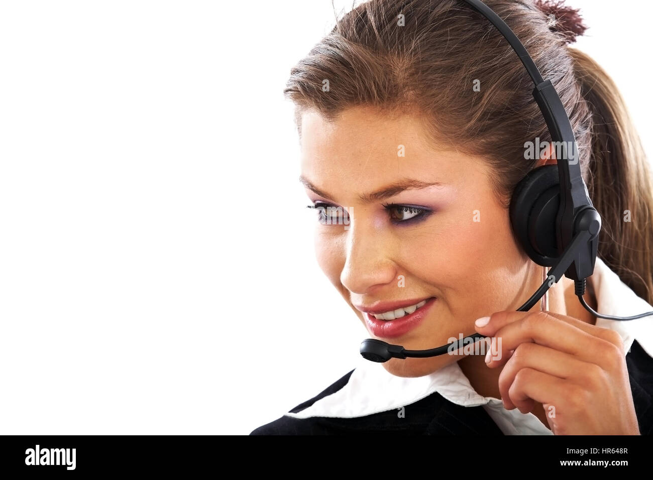 beautiful business customer service woman - smiling isolated over a ...