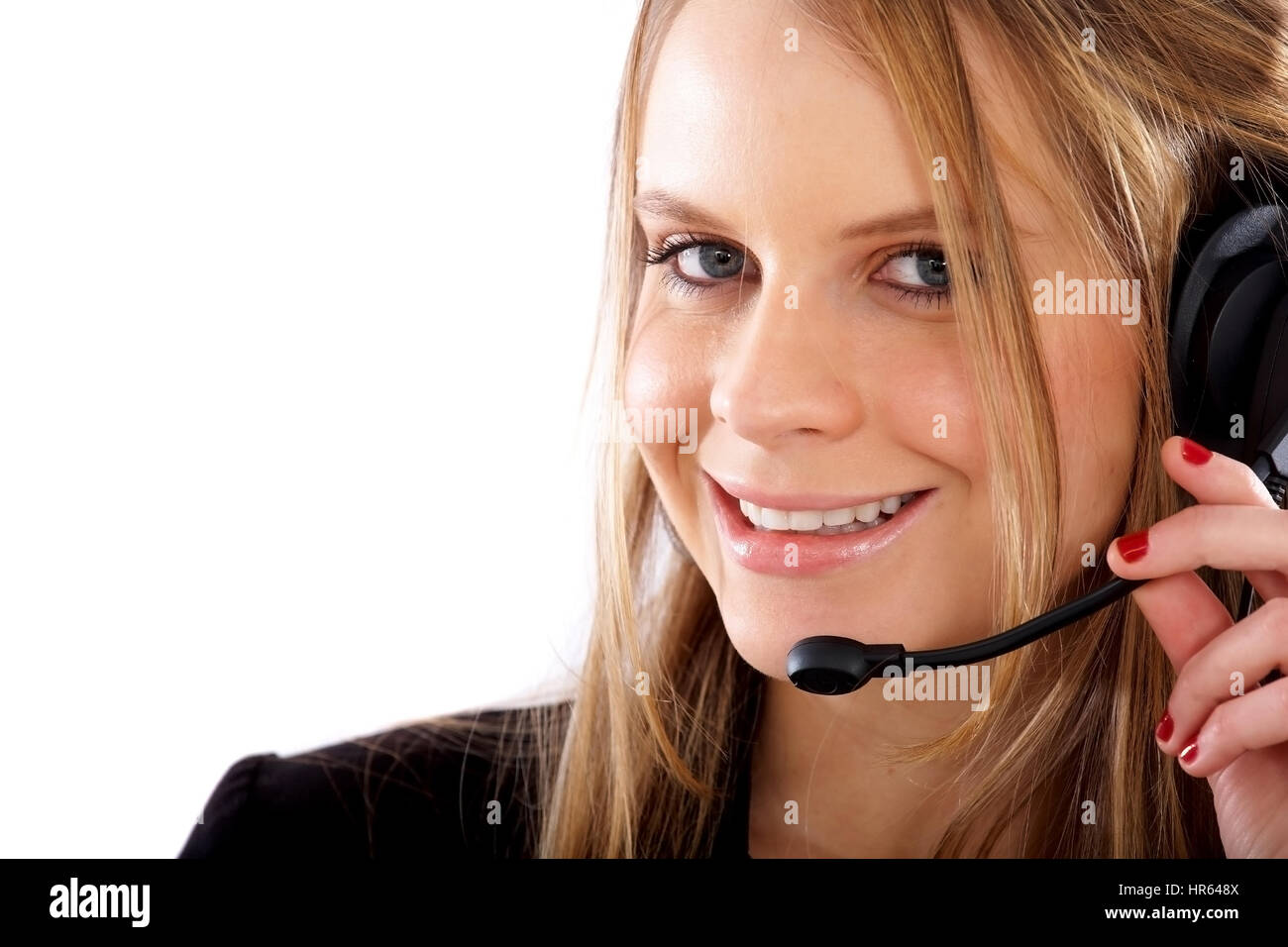 beautiful business customer service woman - smiling isolated over a ...