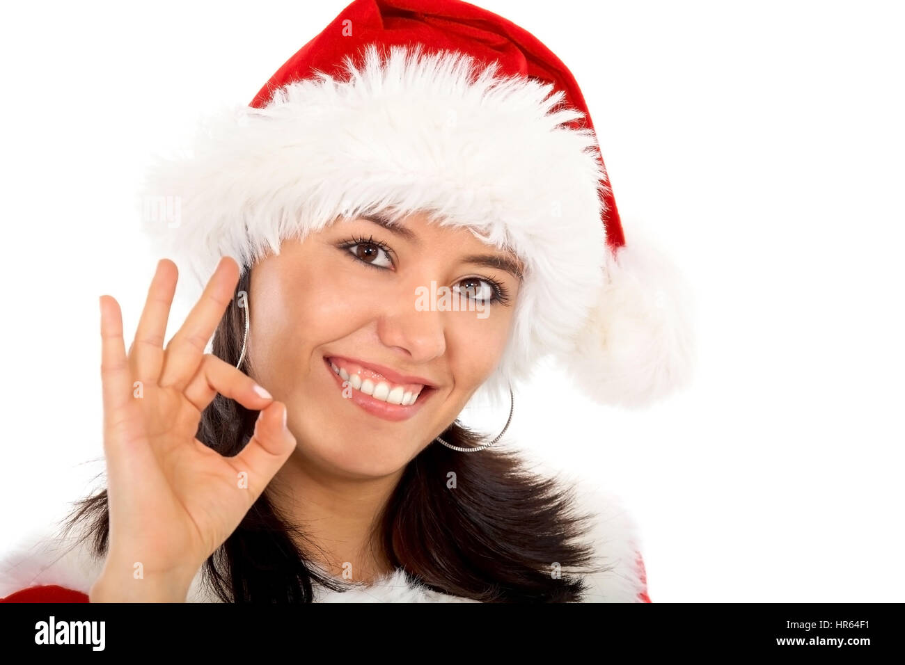 female santa doing an okay sign isolated over a white background Stock ...