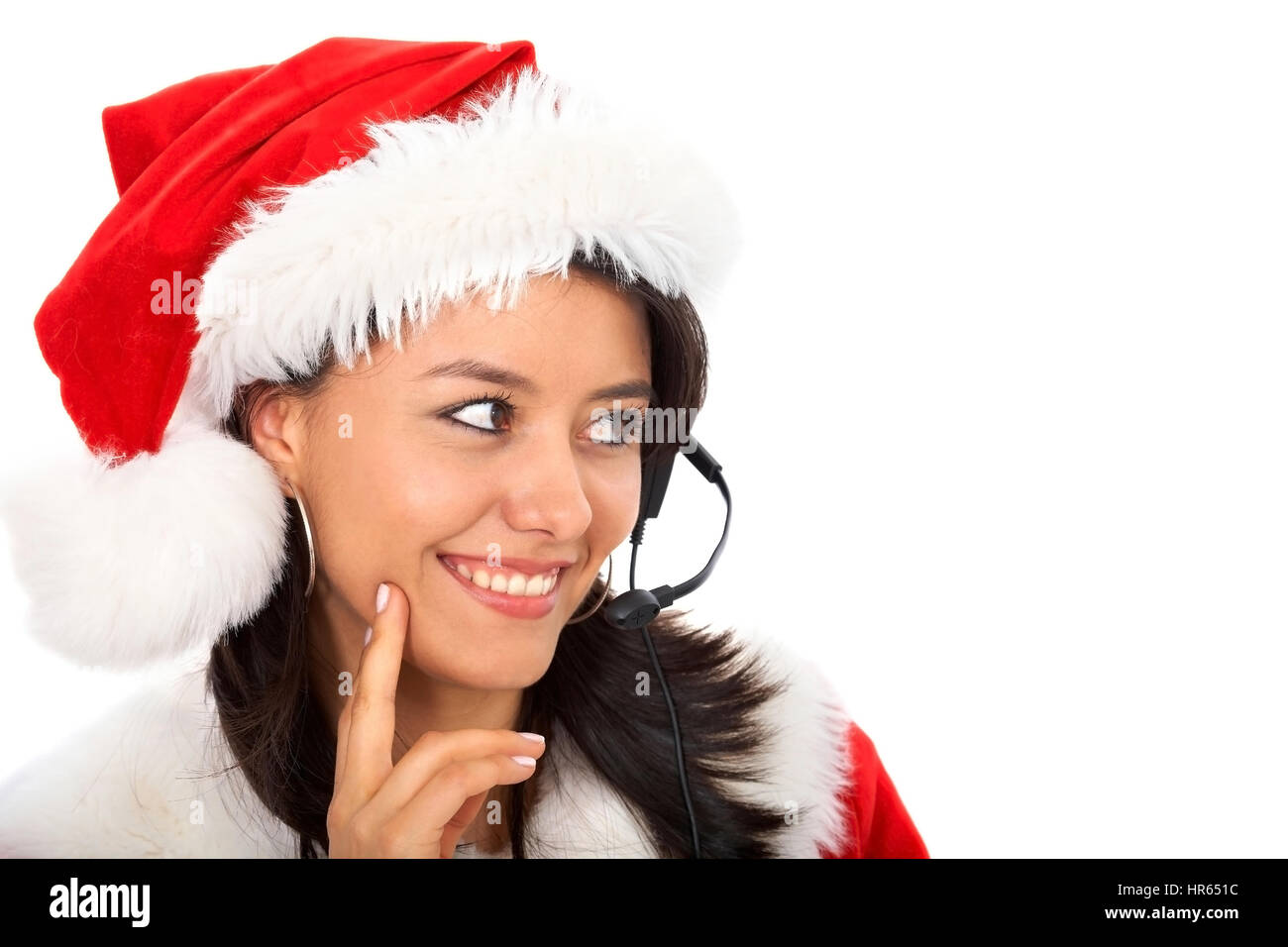 Customer Services christmas girl smiling - isolated over a white ...