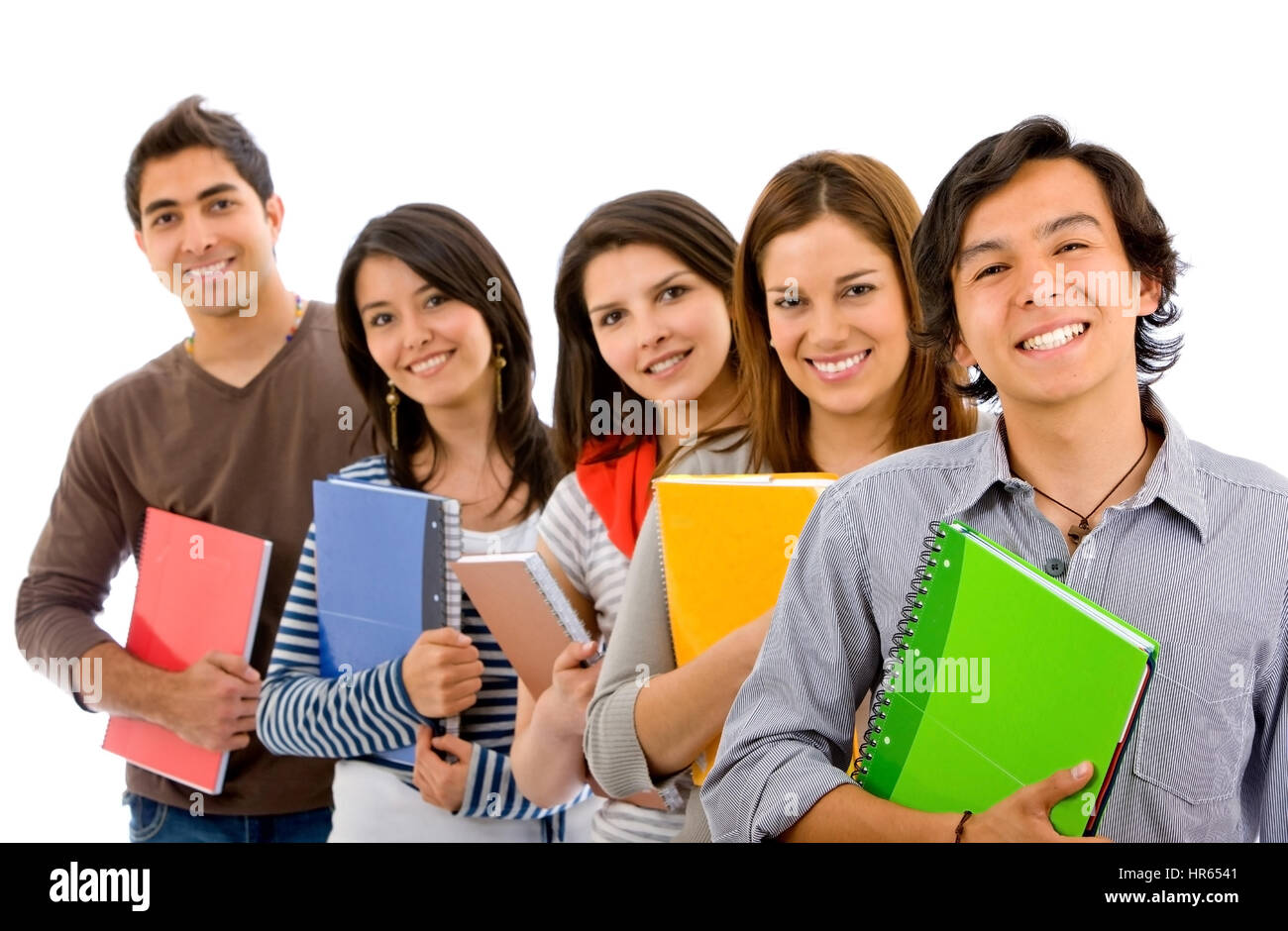group of students smiling isolated over a white Background Stock Photo ...