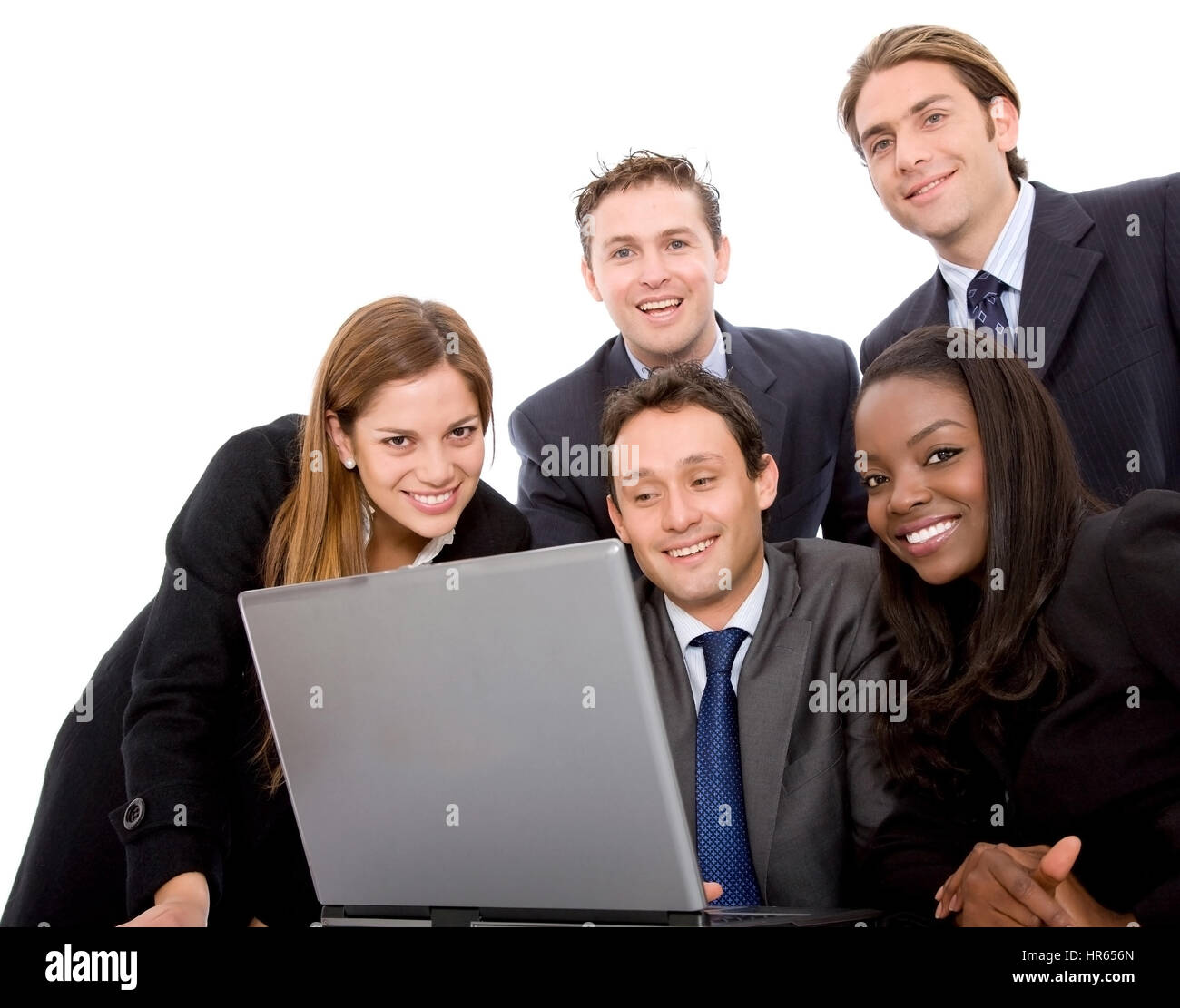 business team in a meeting on a laptop computer isolated Stock Photo ...